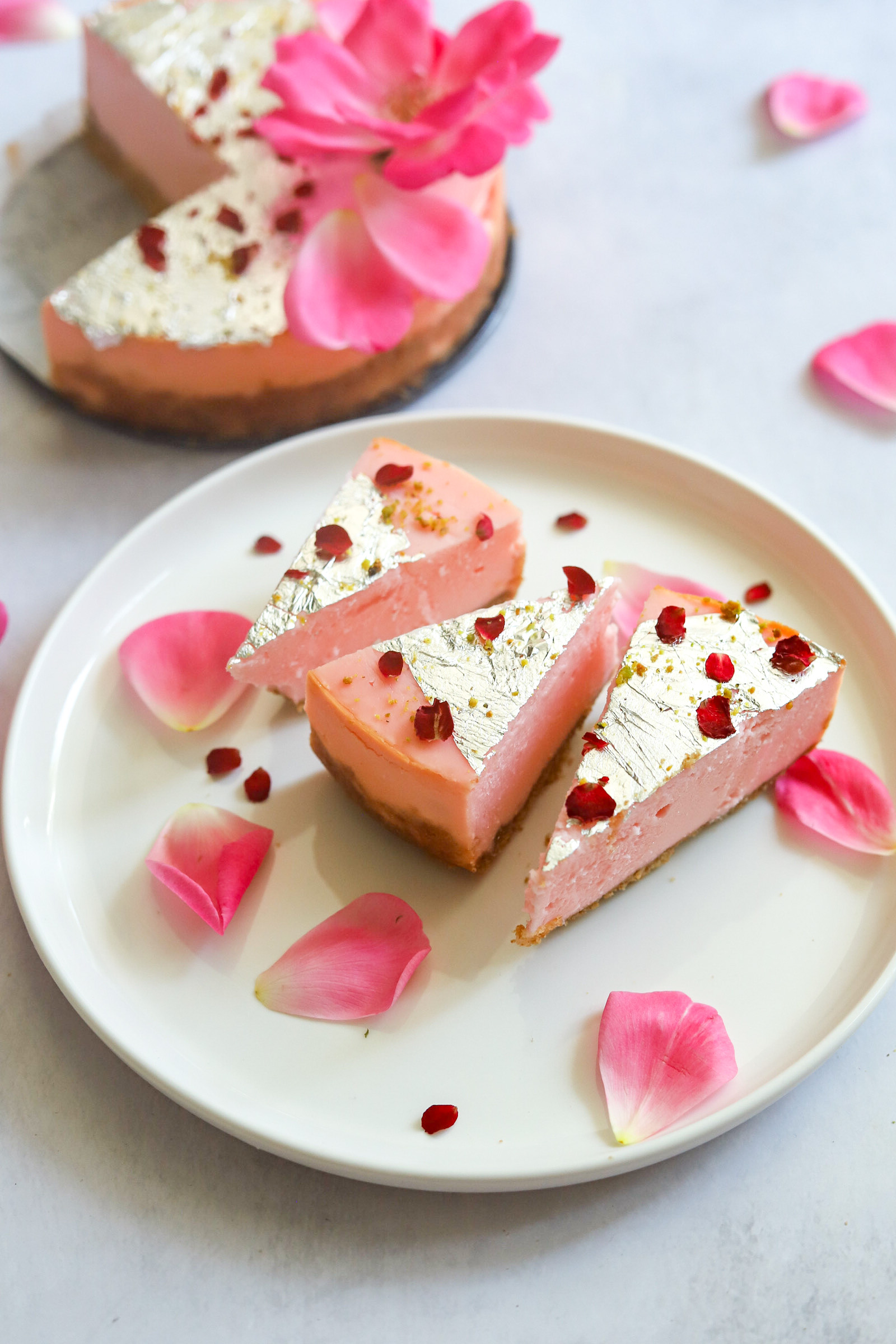 Rose Cheesecake| Instant Pot Eggless Cheesecake - KEENCUISINIER
